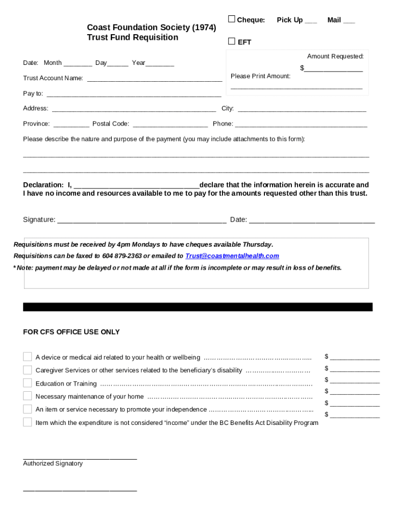 Trust Cheque Requisition Doc Template | pdfFiller