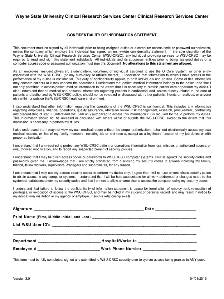 Fillable Online Clinical Research Center Service Request Form Fax Email ...