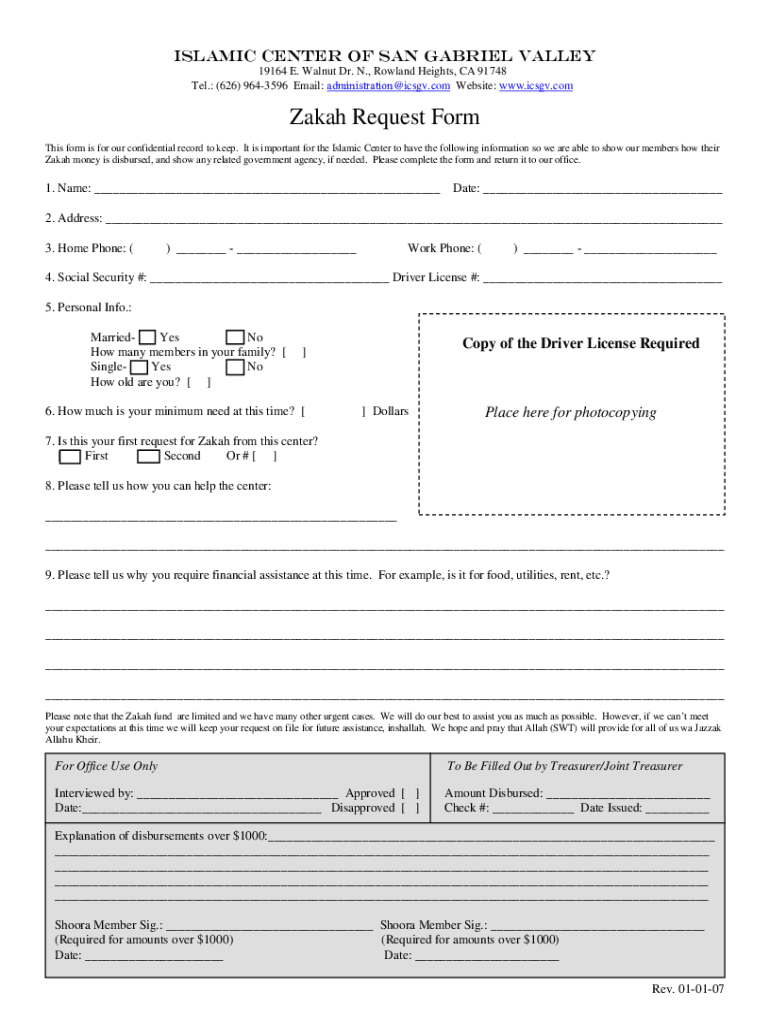 Fillable Online Islamic Center of San Gabriel ValleyRowland Heights CA ...