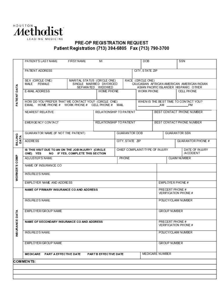 Fillable Online PRE - OP REGISTRATION REQUEST Fax Email Print - pdfFiller