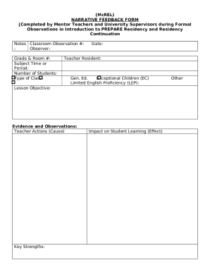 Mentor Observation Template Doc Template | pdfFiller