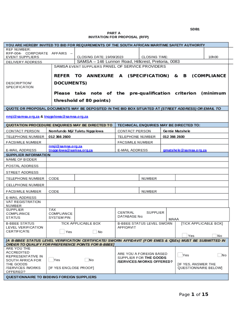 SAMSA EVENT SUPPLIERS PANEL OF SERVICE ... Doc Template | pdfFiller