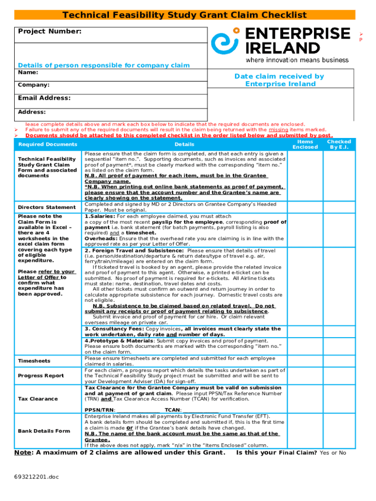 Grant Claim Checklist - HPSU Feasibility Doc Template | pdfFiller