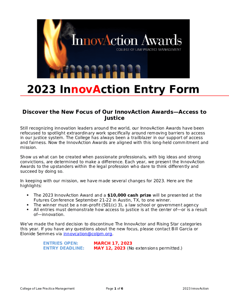 InnovAction Award Entry Doc Template | pdfFiller