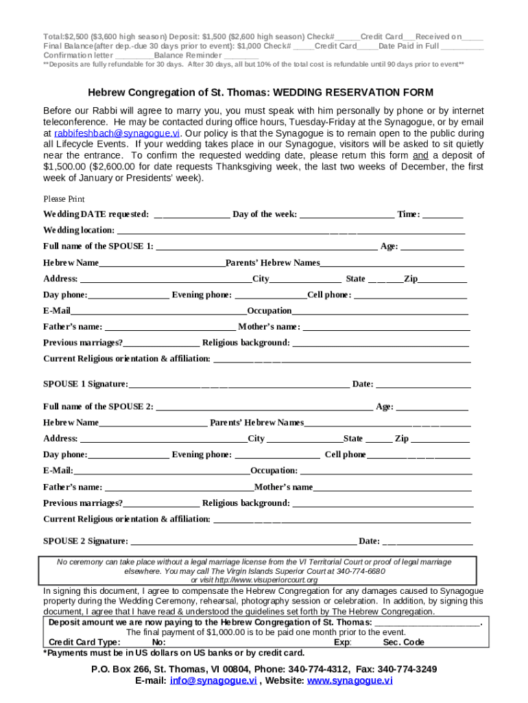 Wedding Application and Reservation Doc Template | pdfFiller