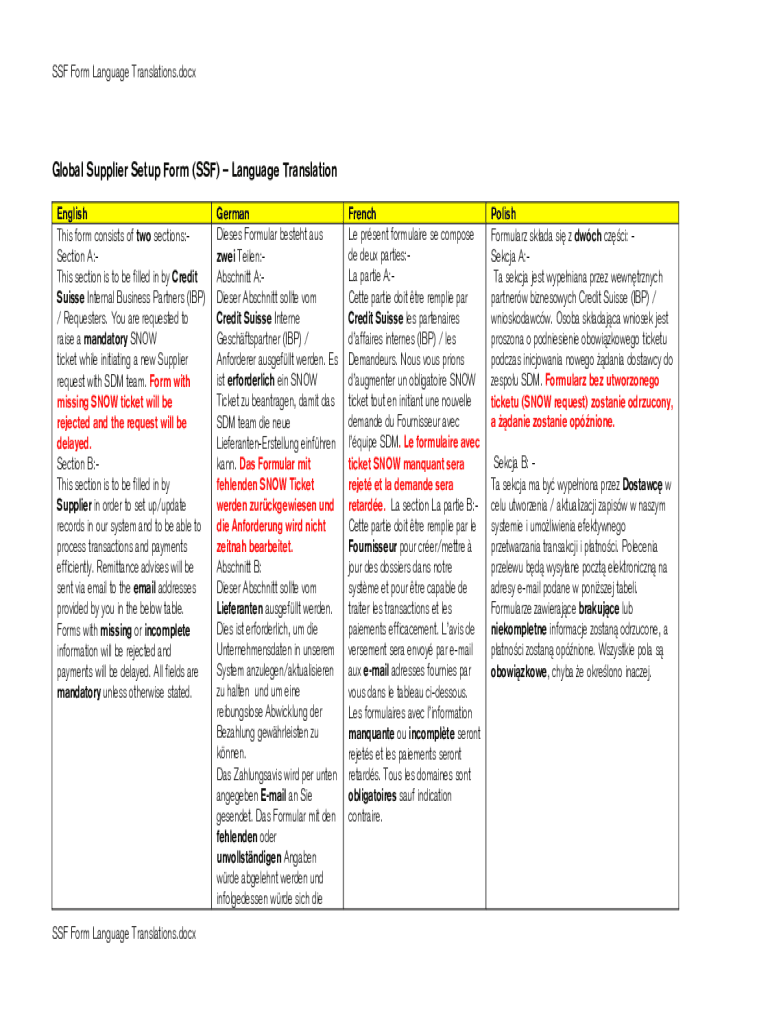 Remplissable En Ligne SSF Form Language Translations. SSF Form Language ...