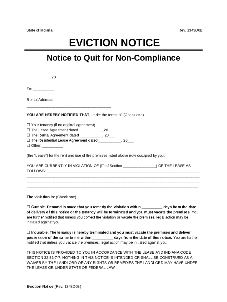 EVICTION NOTICE Notice to Quit for Non-Compliance Doc Template | pdfFiller