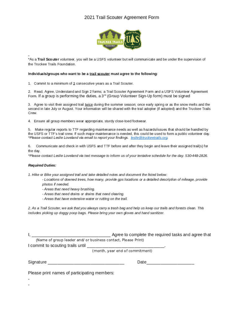 Trail Adopter Agreement Doc Template | pdfFiller