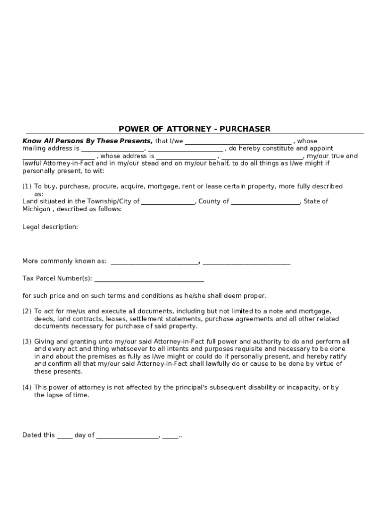 POWER OF ATTORNEY - PURCHASER Doc Template | pdfFiller