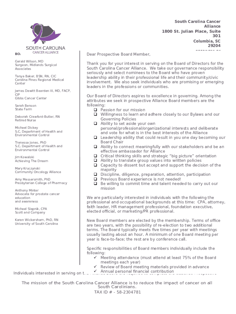 SC Cancer Alliance Contract Doc Template | pdfFiller