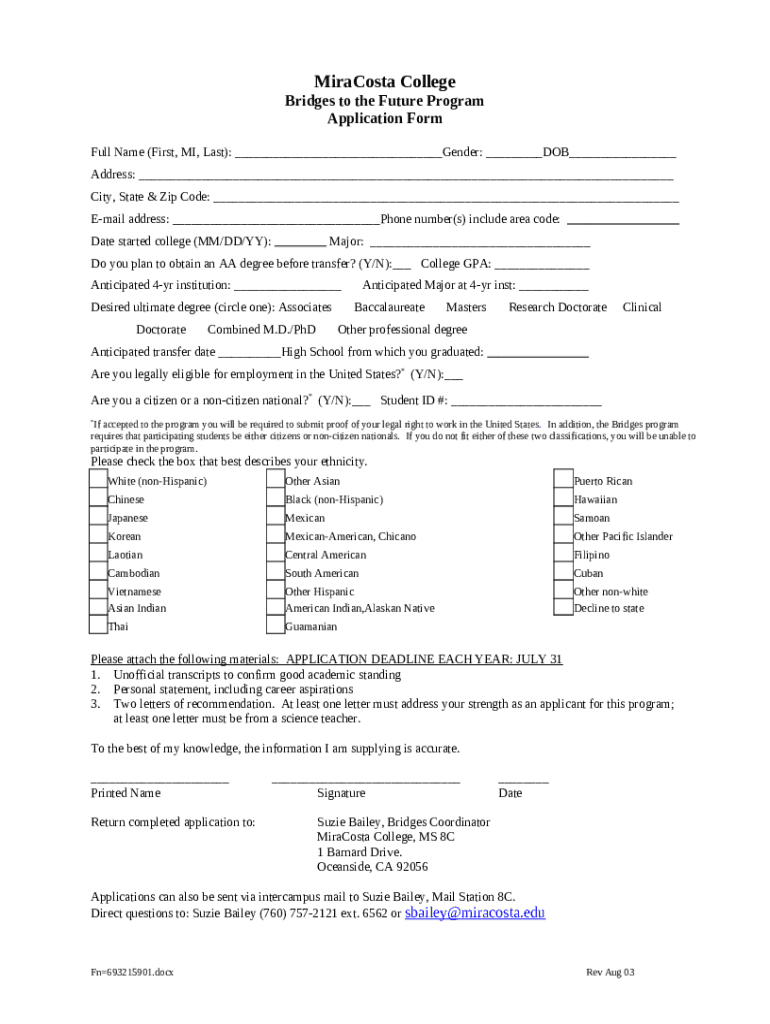 MiraCosta College Concurrent Enrollment Permit Doc Template | pdfFiller