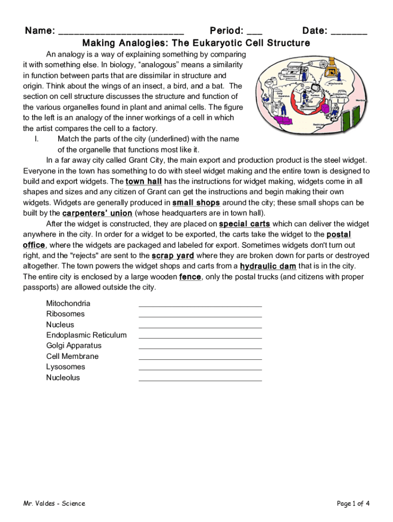 Fillable Online Making Analogies-Eukaryotic Cell Structure Fax Email ...