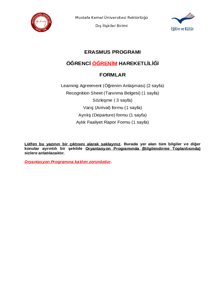 erasmus renci renim program aylk rapor u Doc Template | pdfFiller