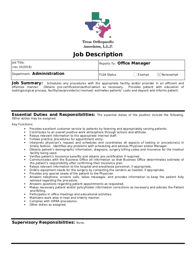 Reports To:Office Manager Doc Template | pdfFiller