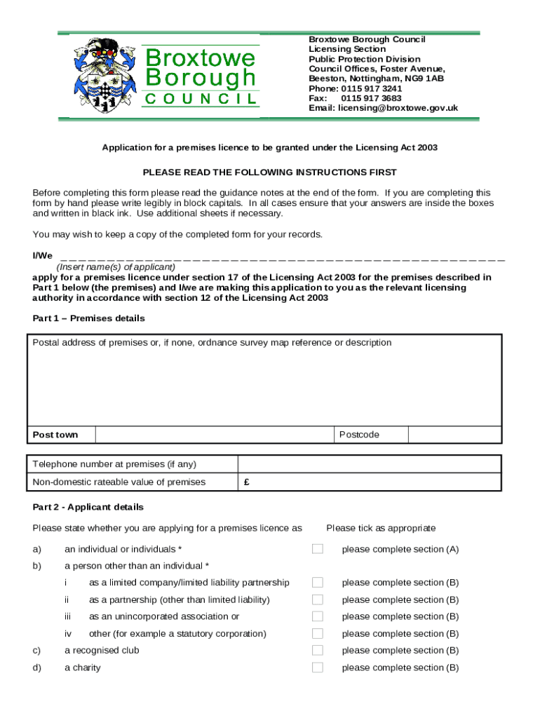 86 High Road - Application for a Premises Licence Doc Template | pdfFiller