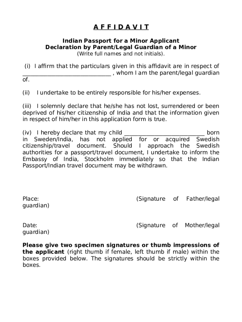 Sworn Affidavit/declaration of parent for passport in favour ... Doc Template | pdfFiller
