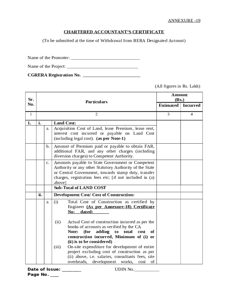 19 CHARTERED ACCOUNTANT'S CERTIFICATE (To be ... Doc Template | pdfFiller