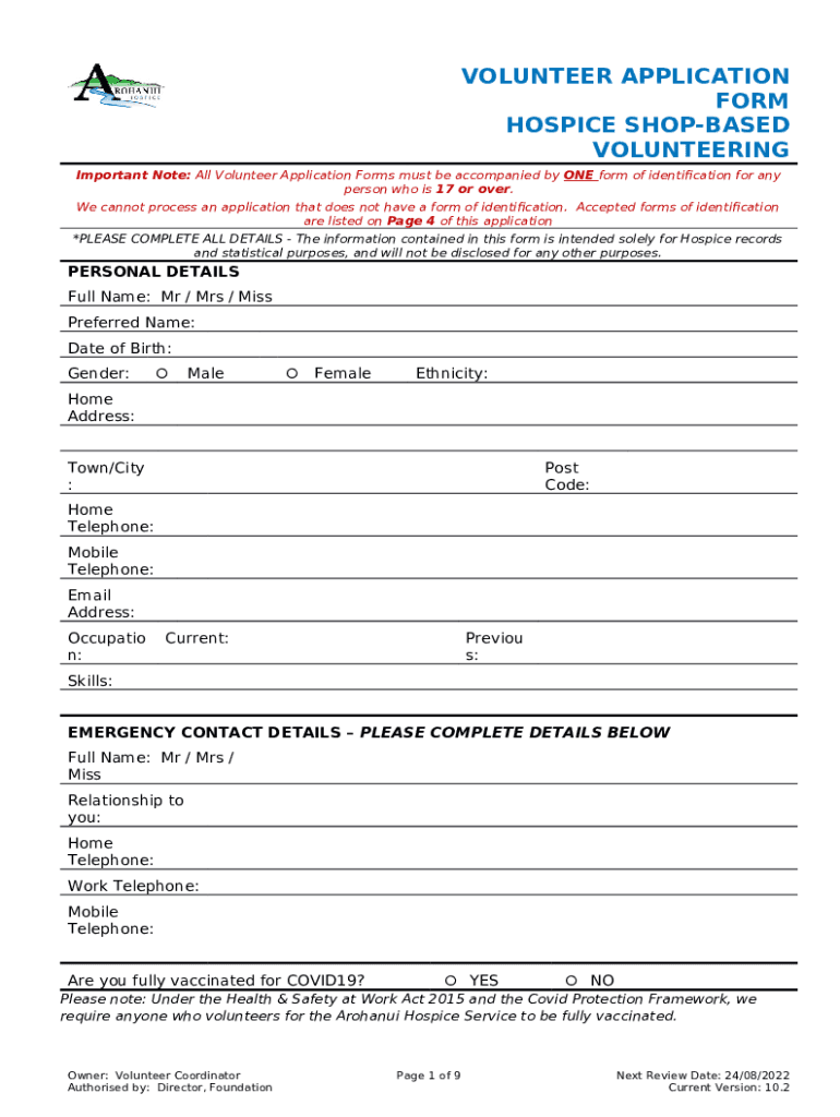 Volunteer Application - Shop Based Volunteering Doc Template | pdfFiller