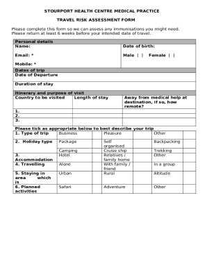 Travel Risk Assessment - Stourport Health Centre Medical Doc Template ...