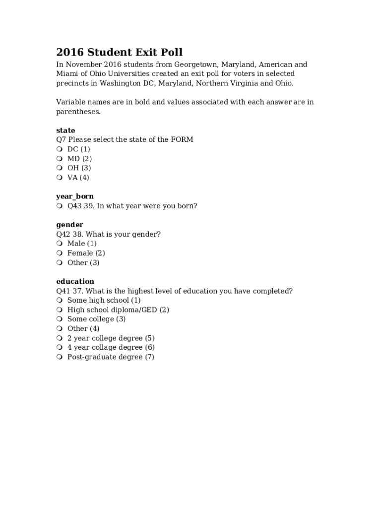 FINAL EXIT POLL MASTER ENTRY Doc Template | pdfFiller