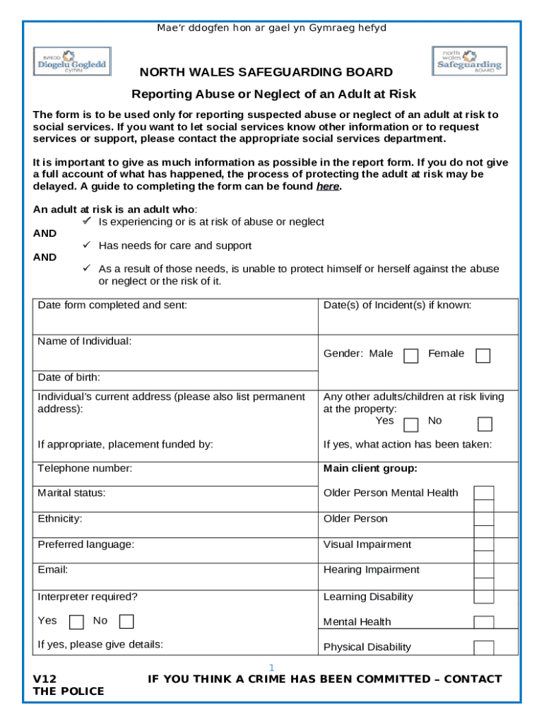 North Wales Adult Safeguarding Reporting . Title Doc Template | pdfFiller