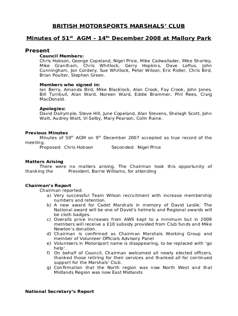 British Motorsports Marshals' Club Doc Template | pdfFiller