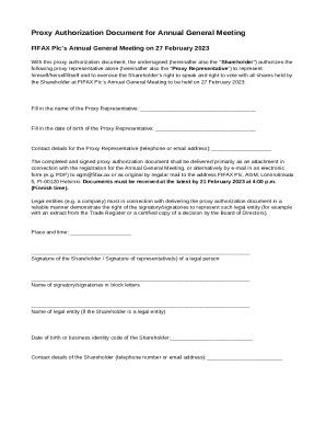 Proxy authorization document template Doc Template | pdfFiller