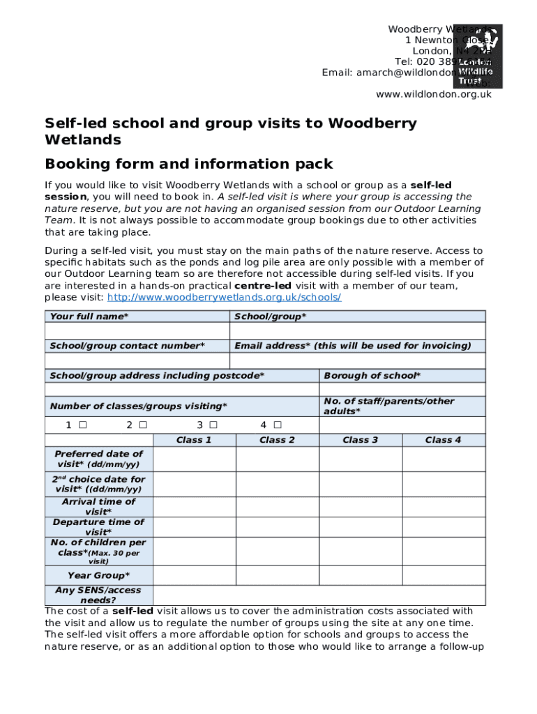 Schools and group visits booking and ination pack Doc Template | pdfFiller