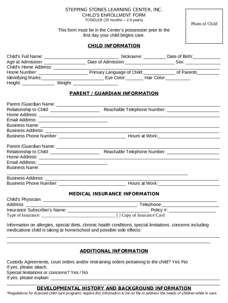 Enrollment Ination - Stepping Stones Children's Center - o b5z Doc ...