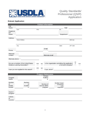 Quality Standards/ Professional (QS/P) Application Doc Template | pdfFiller