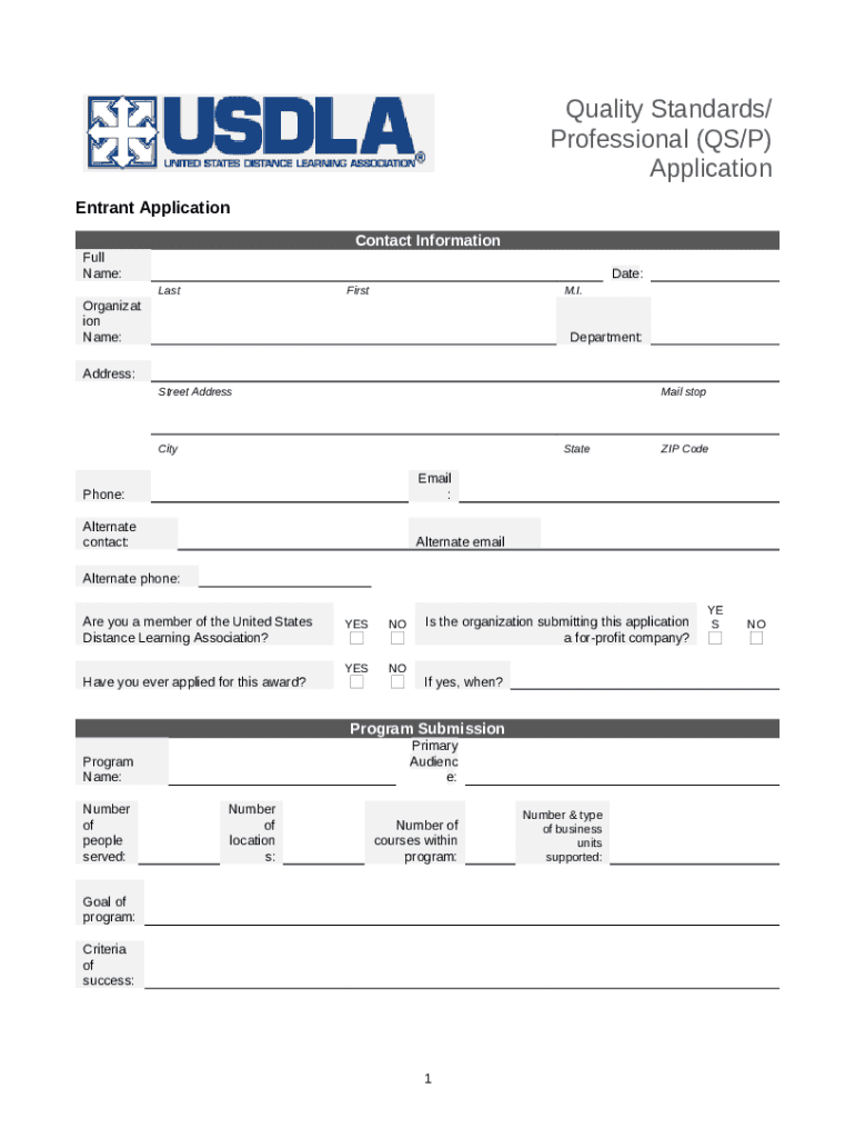 Quality Standards/ Professional (QS/P) Application Doc Template | pdfFiller
