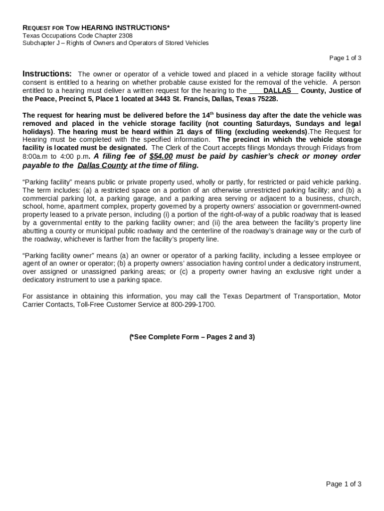 Online Request for Tow Hearing - Denton County Doc Template | pdfFiller
