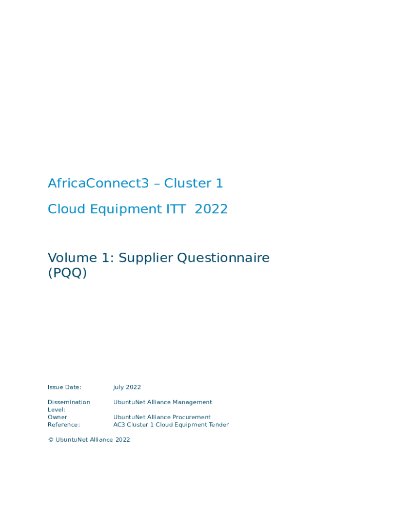 Volume 1: Supplier Questionnaire (PQQ) Doc Template | pdfFiller