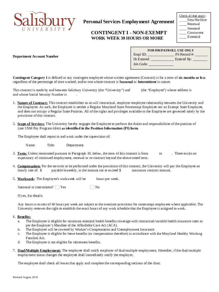 Personal Services Employment Agreement CONTINGENT I Doc Template ...