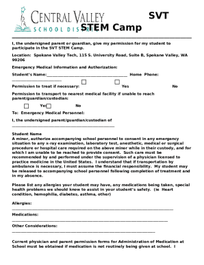 SVT STEM Camp Permission Doc Template | pdfFiller