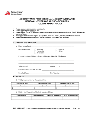 renewal coverage application Doc Template | pdfFiller