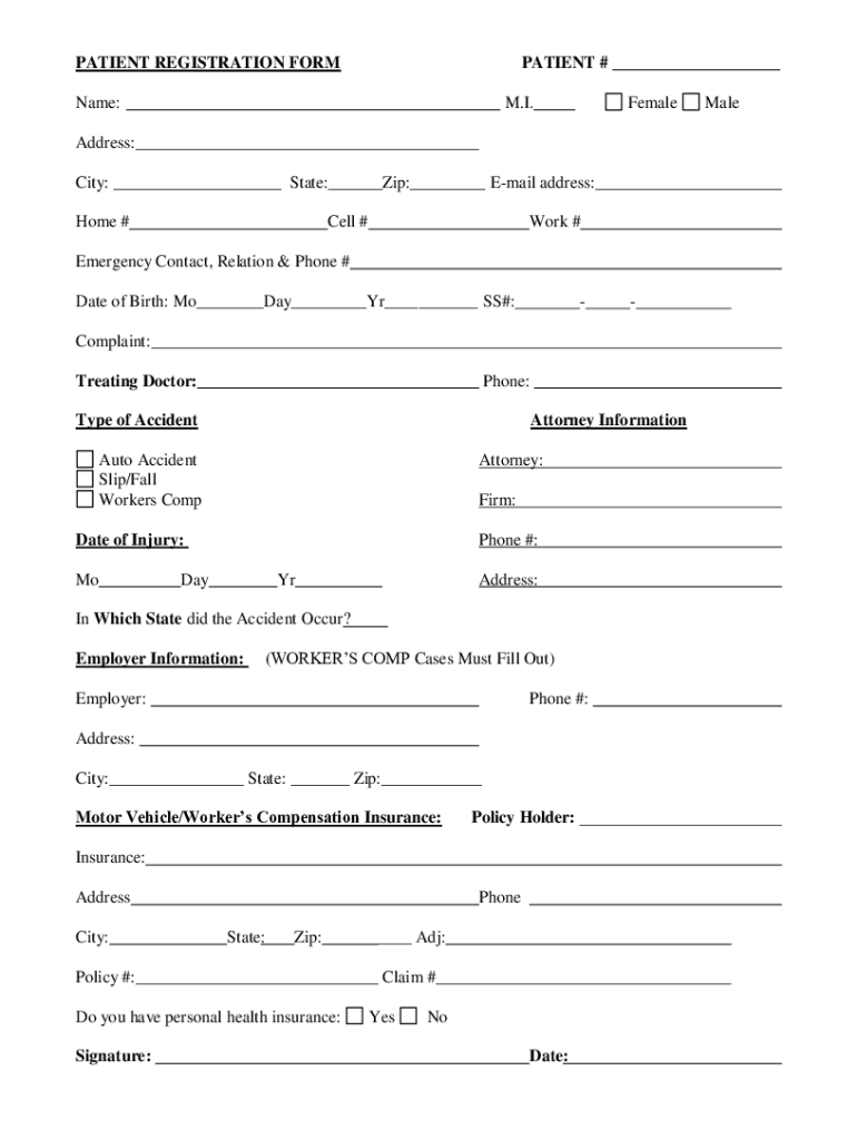 Fillable Online Free New Patient Registration Template Fax Email Print ...