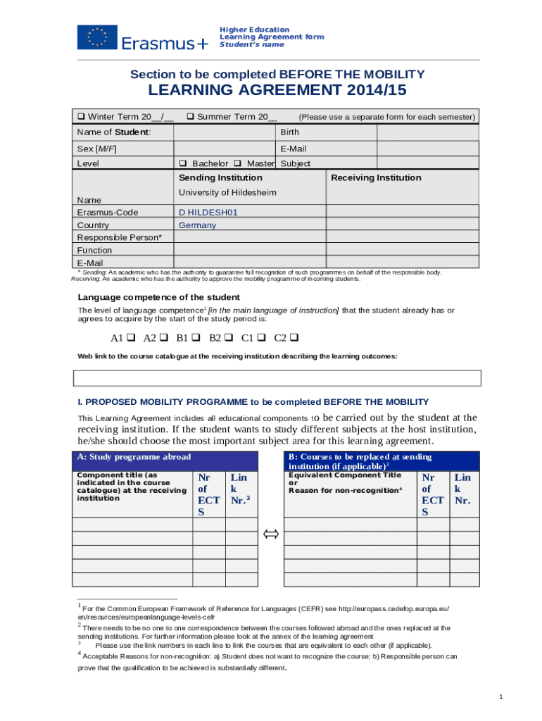 To correctly complete your learning agreement you must ... Doc Template ...