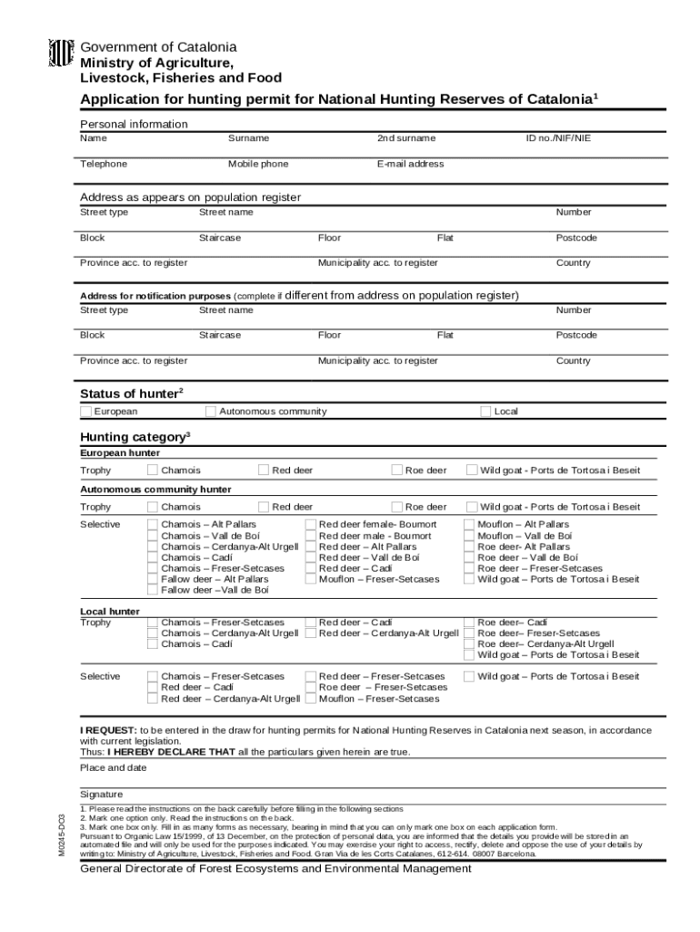 Sollicitud de perms de caa a les reserves nacionals de caa de Catalunya - agricultura gencat Doc ...