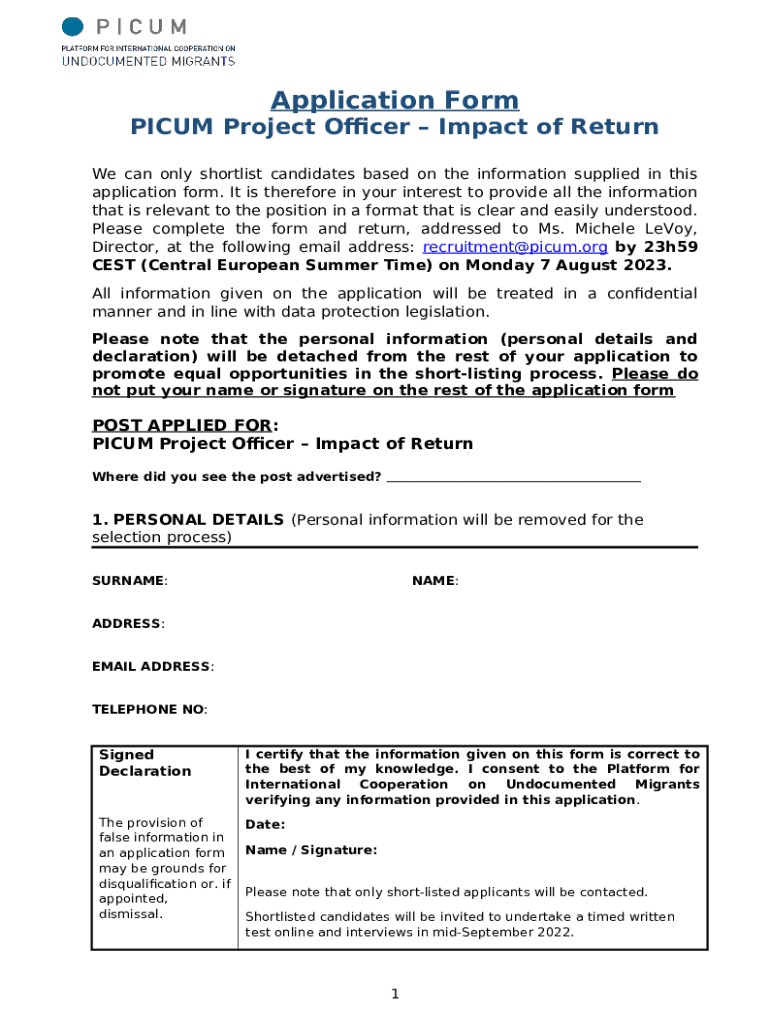 APPLICATION--Project-Officer-Impact-of-Return. ... Doc Template | pdfFiller