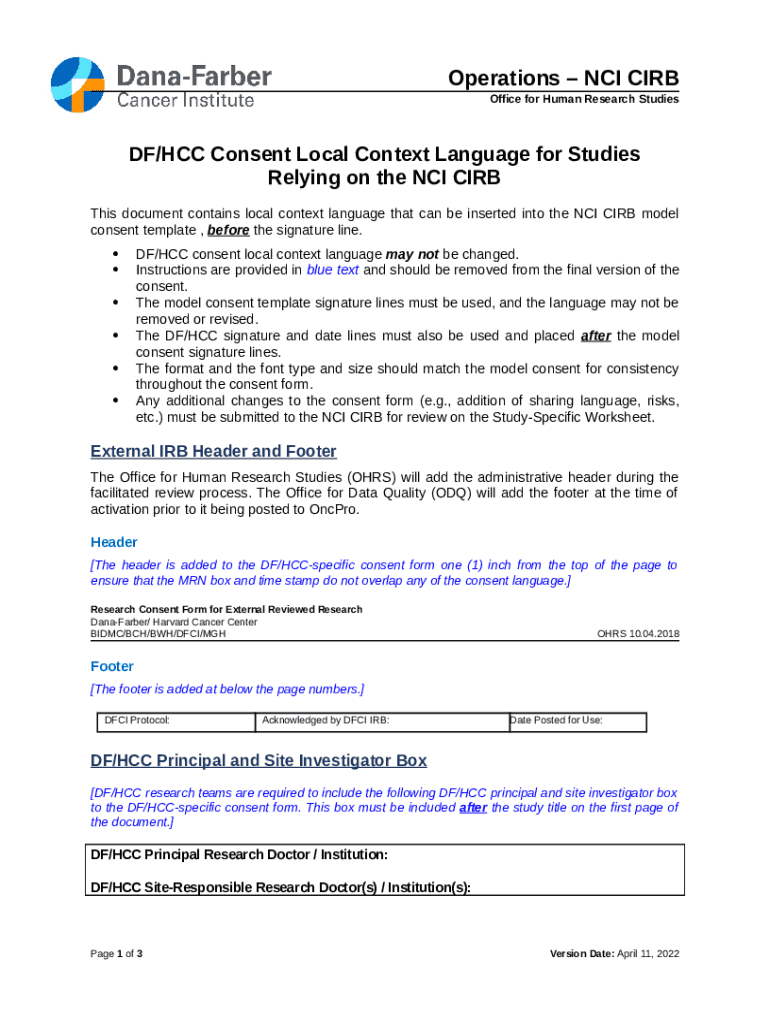 Reliance on the NCI CIRB: Investigator and DFCI IRB ... Doc Template ...