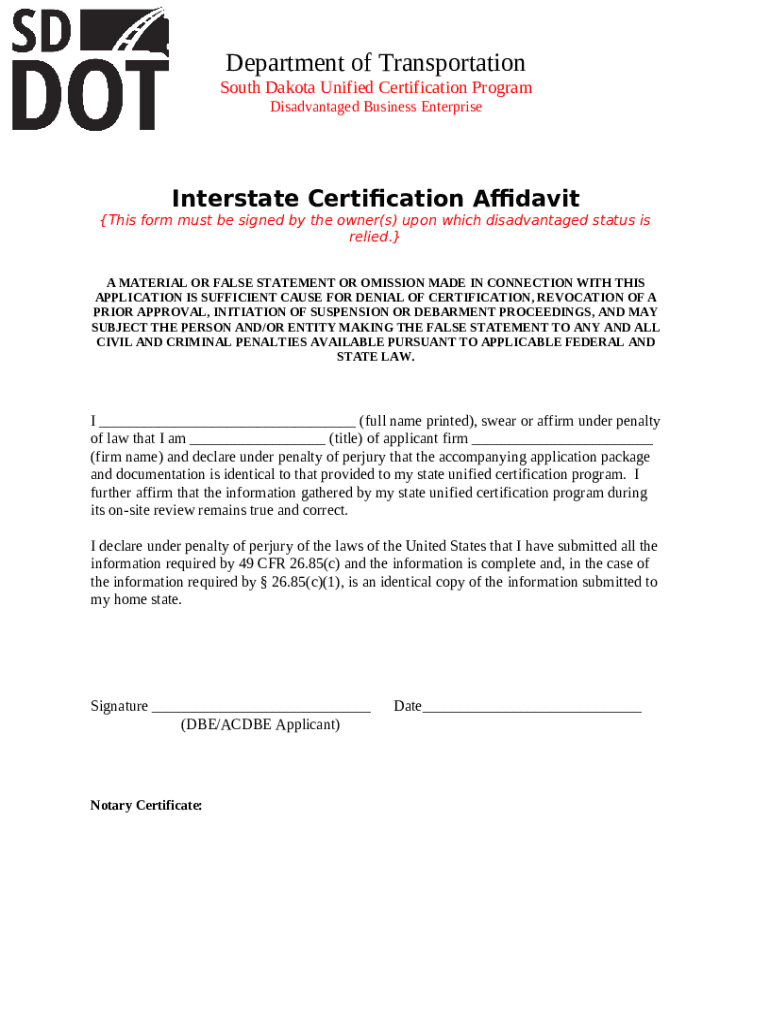 Interstate Application Affidavit Doc Template | pdfFiller