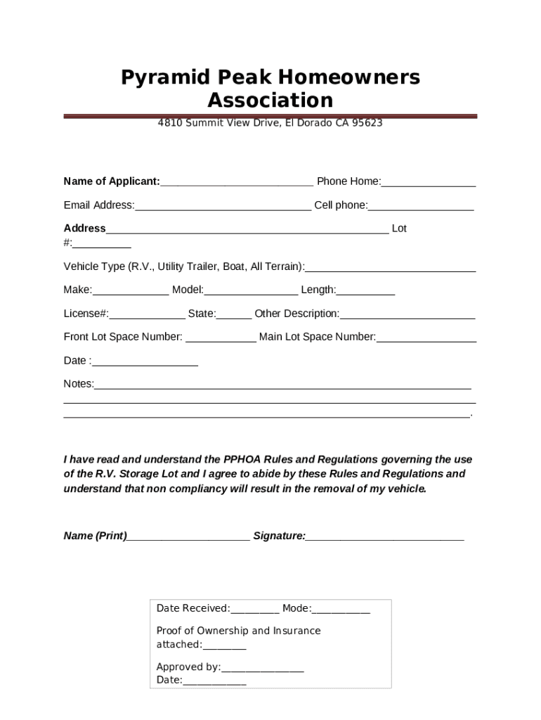 Pyramid Peak Homeowners Association Doc Template | pdfFiller