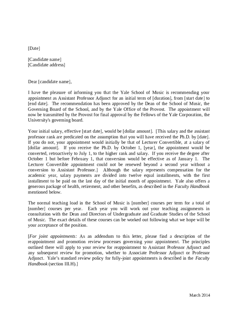 School of Music Offer Letter Template for Junior Faculty - facultyadmin ...