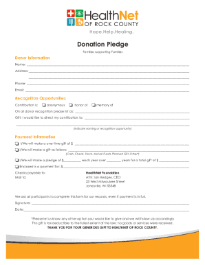 Fillable Online PERSONAL AND CORPORATE DONOR PLEDGE FORM Fax Email ...