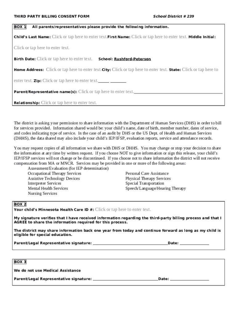 THIRD PARTY BILLING CONSENT Doc Template | pdfFiller