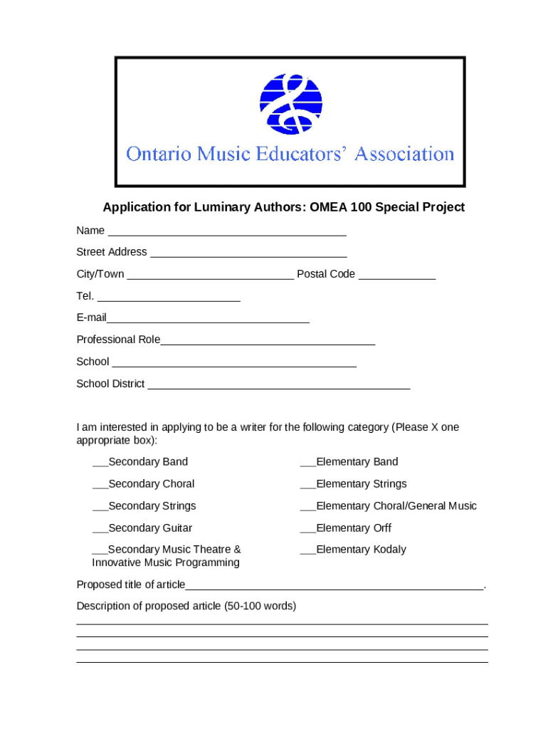 Application for Luminary Authors: OMEA 100 Special Project Doc Template ...