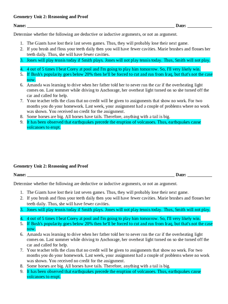 Logical Method: Induction and Deduction Doc Template | pdfFiller