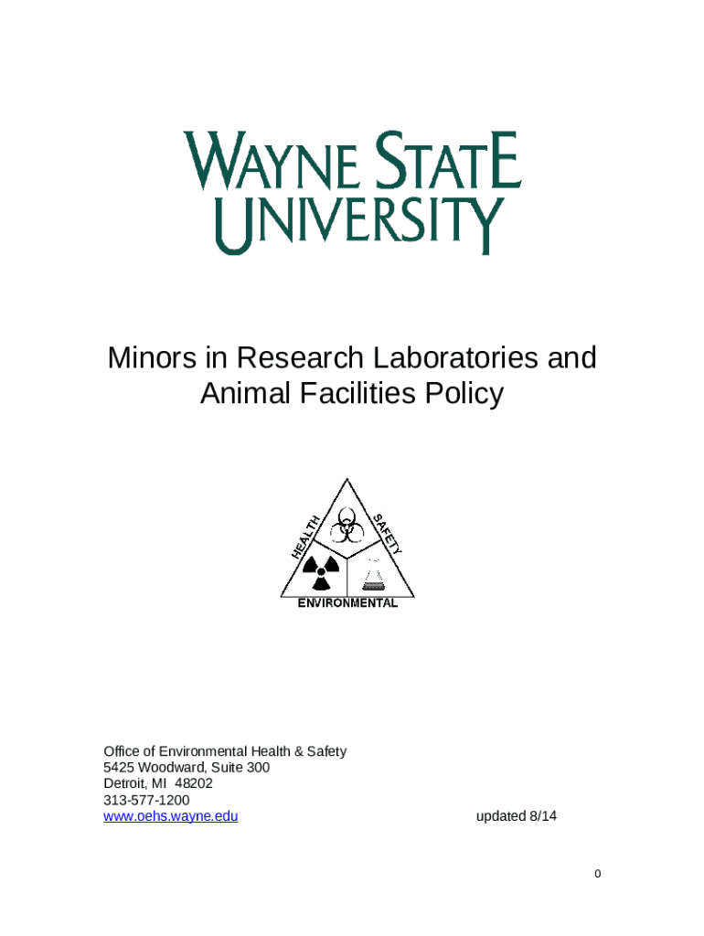 Minors in Research Laboratories, Clinics, or Animal Facilities Doc Template | pdfFiller