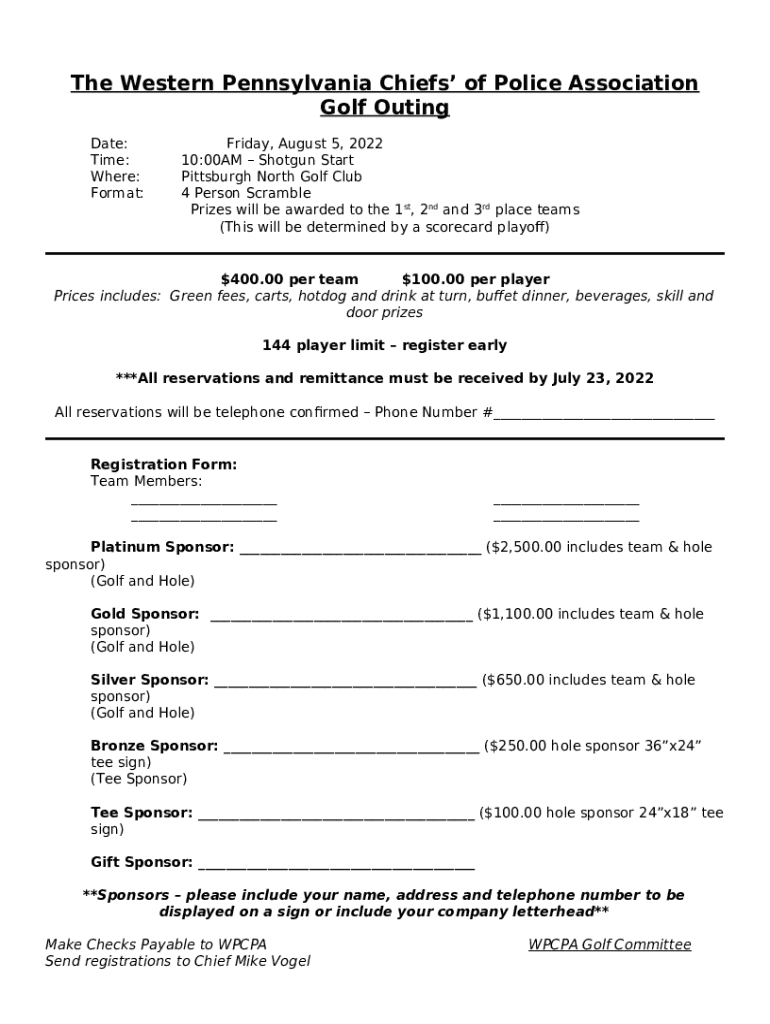 The Western Pa Chiefs 2023 Golf Doc Template | pdfFiller